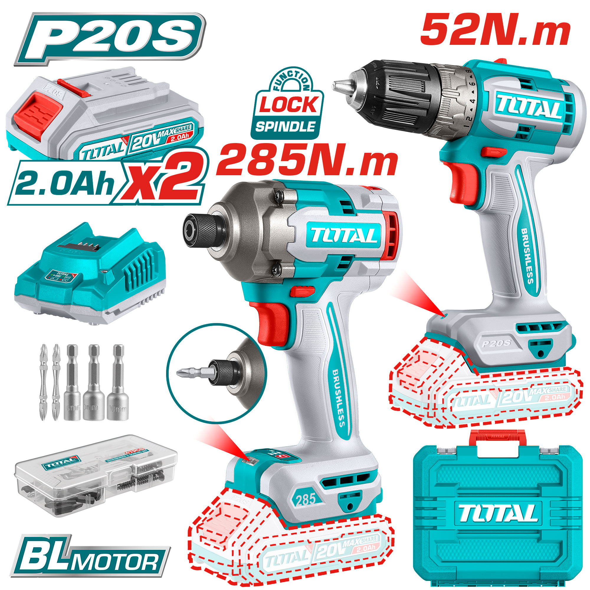 Bộ combo máy khoan TDLI204531 & máy siết vít TIRLI2028 không chổi than ...