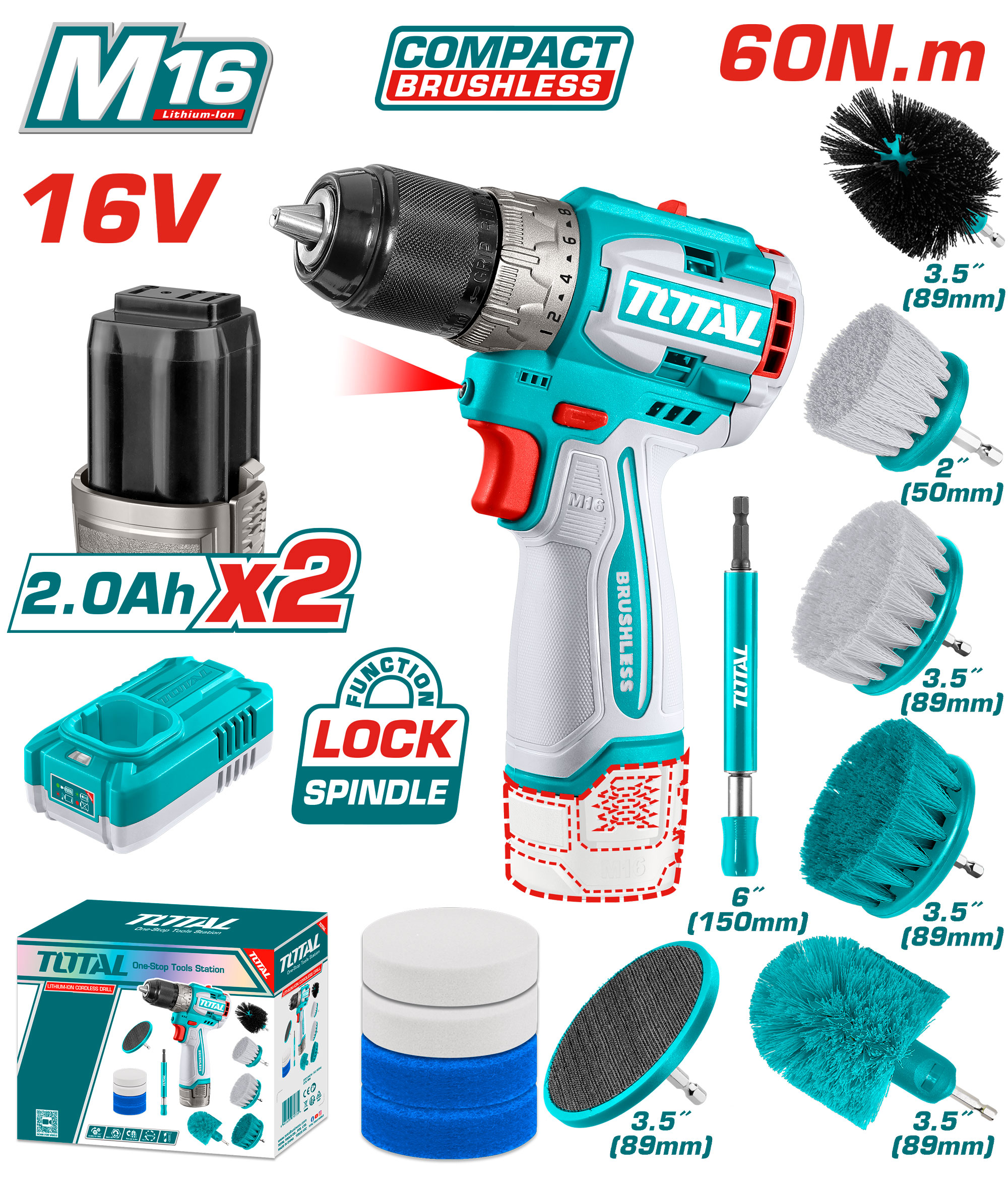 Bộ combo máy khoan TDLI16681 không chổi than dùng pin 16V & 11 bàn chải ...